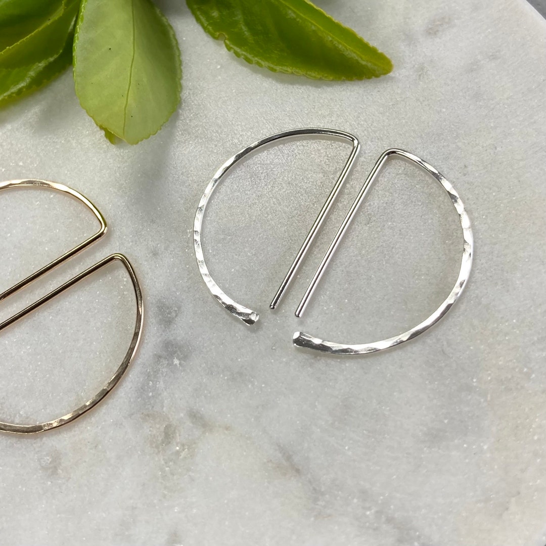 Small Half Circle Open Hoop Earrings, D Threader Hoop Earrings, Pull ...