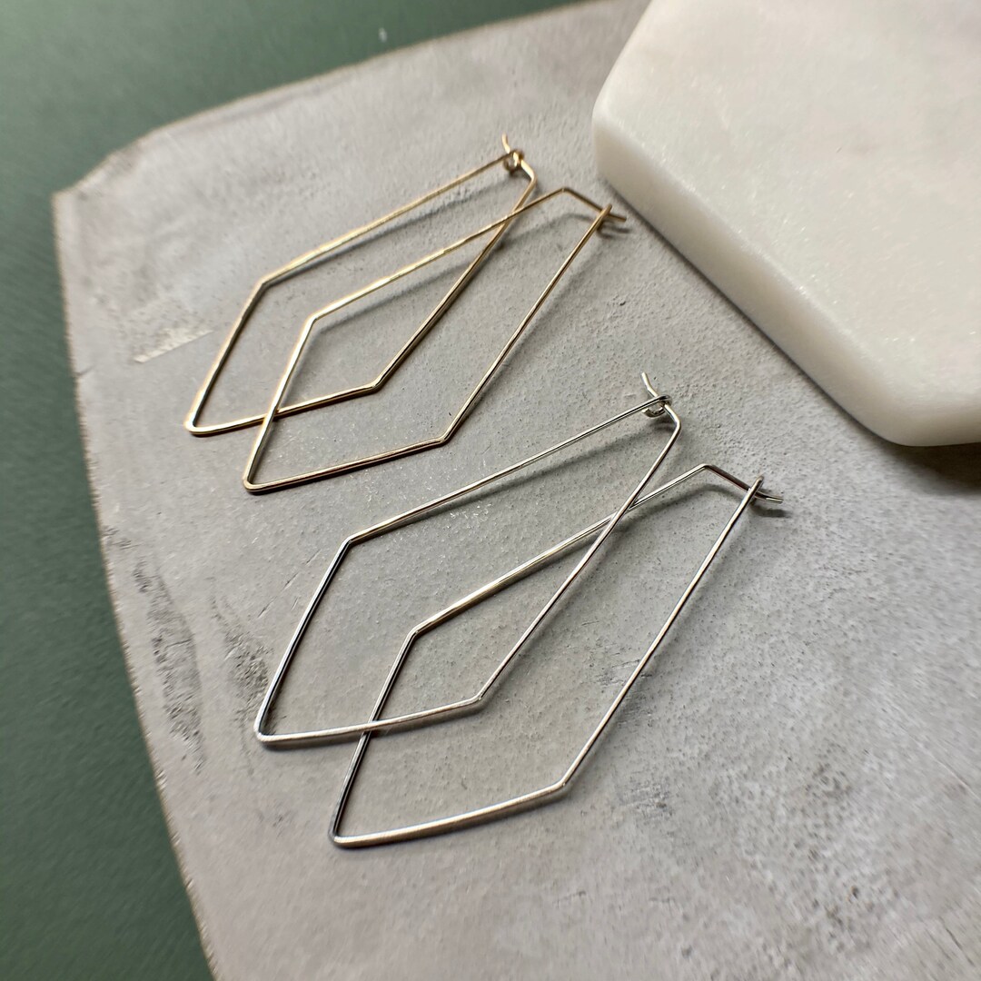 Diamond Shaped Wire Hoop Earrings - Etsy