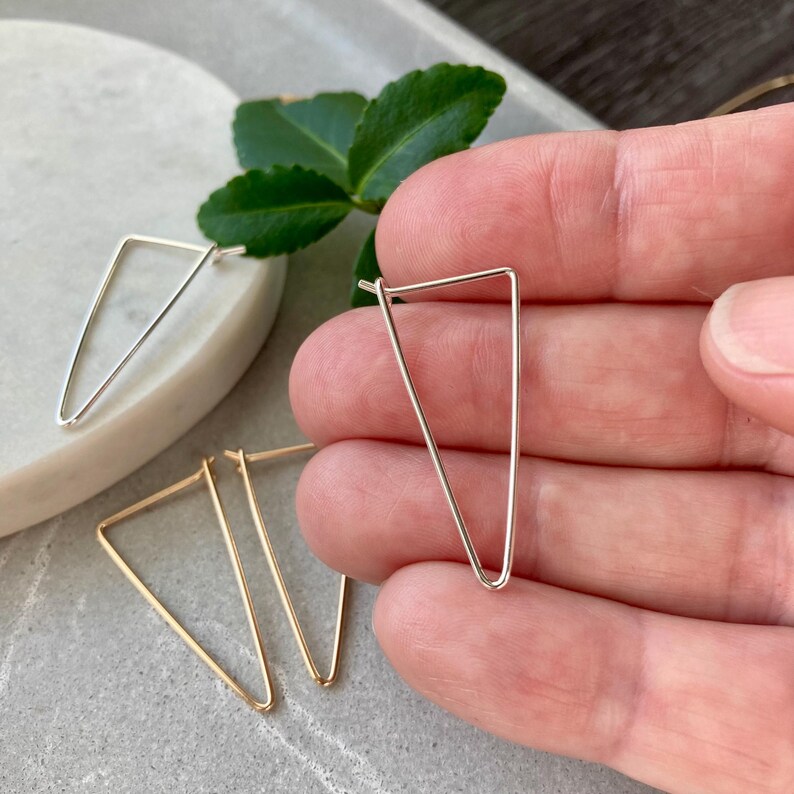 Triangle Hoops: 45mm Slender Pointy Wire Earrings, 14k Gold Filled ...
