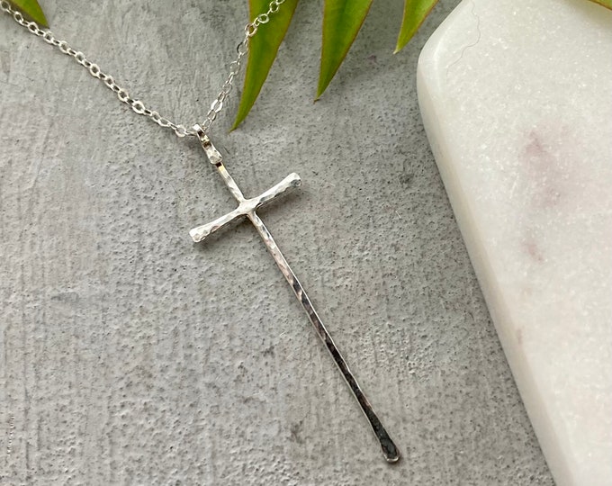 925 Sterling Silver Long Cross Necklace Pendant Chain Necklace - Etsy