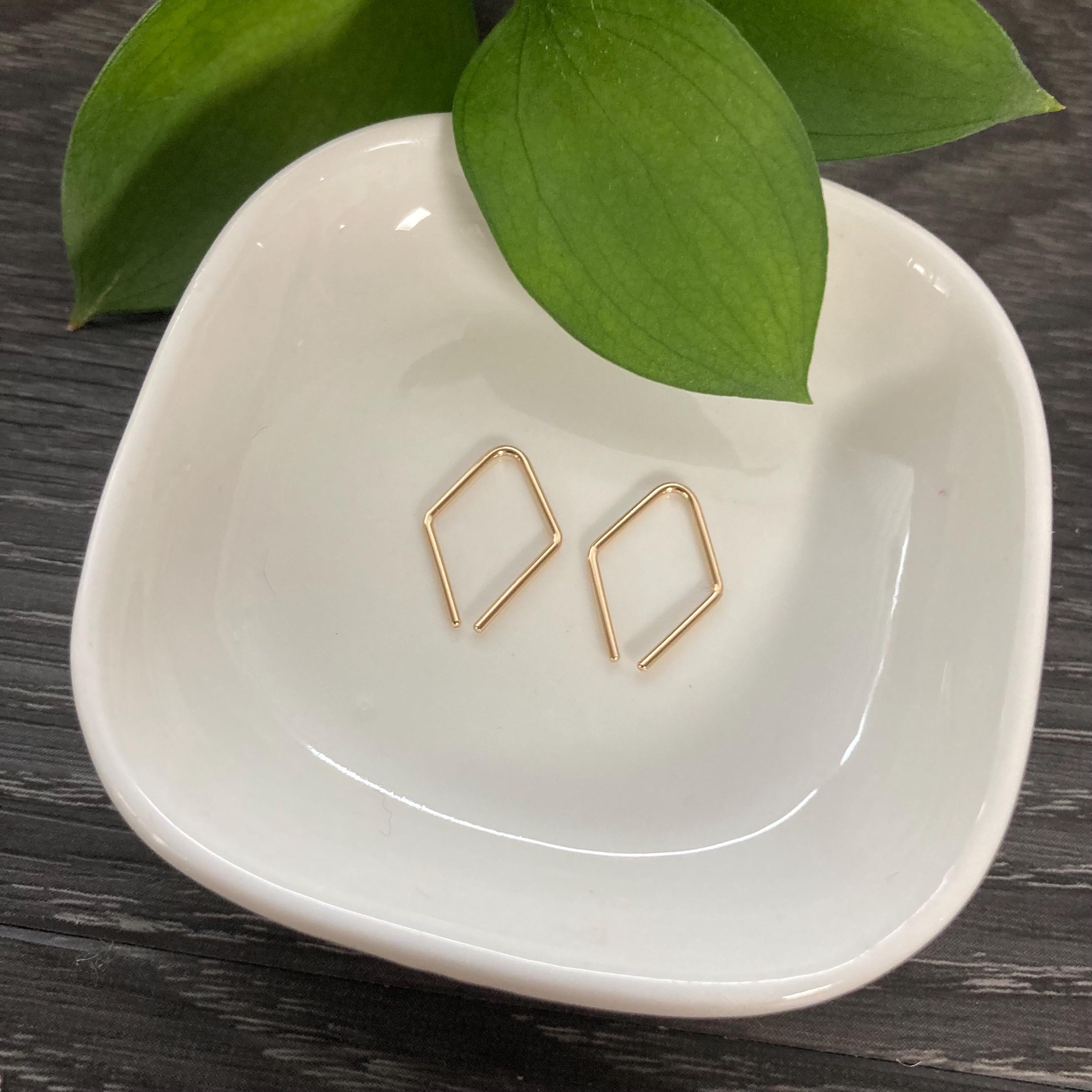 Tiny Diamond Shaped Open Hoops: 16mm Sleeper Earrings, 14k Gold Filled ...