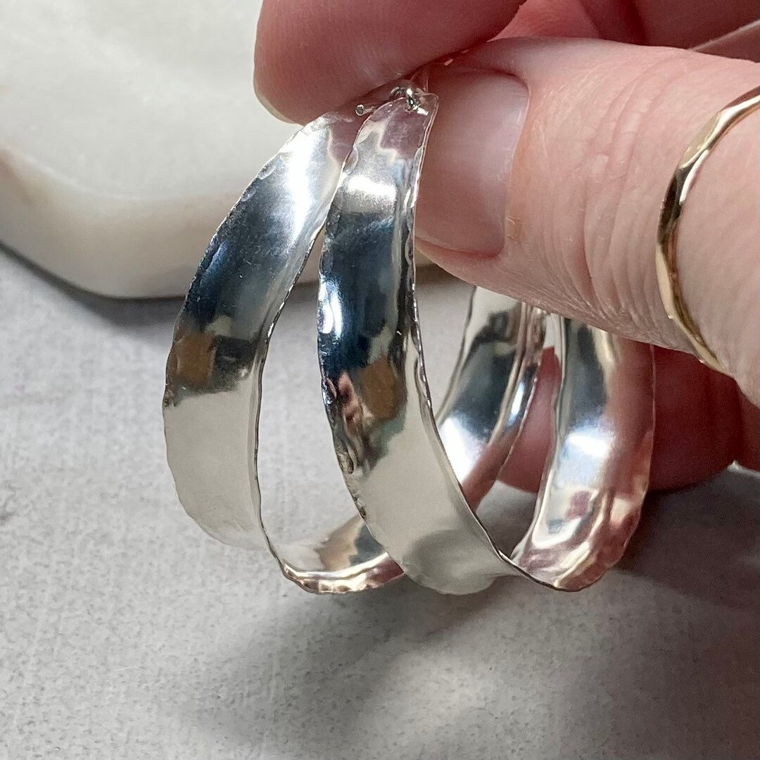 Sterling Silver Saddle Hoops: 10mm Wide Concave Statement Earrings ...