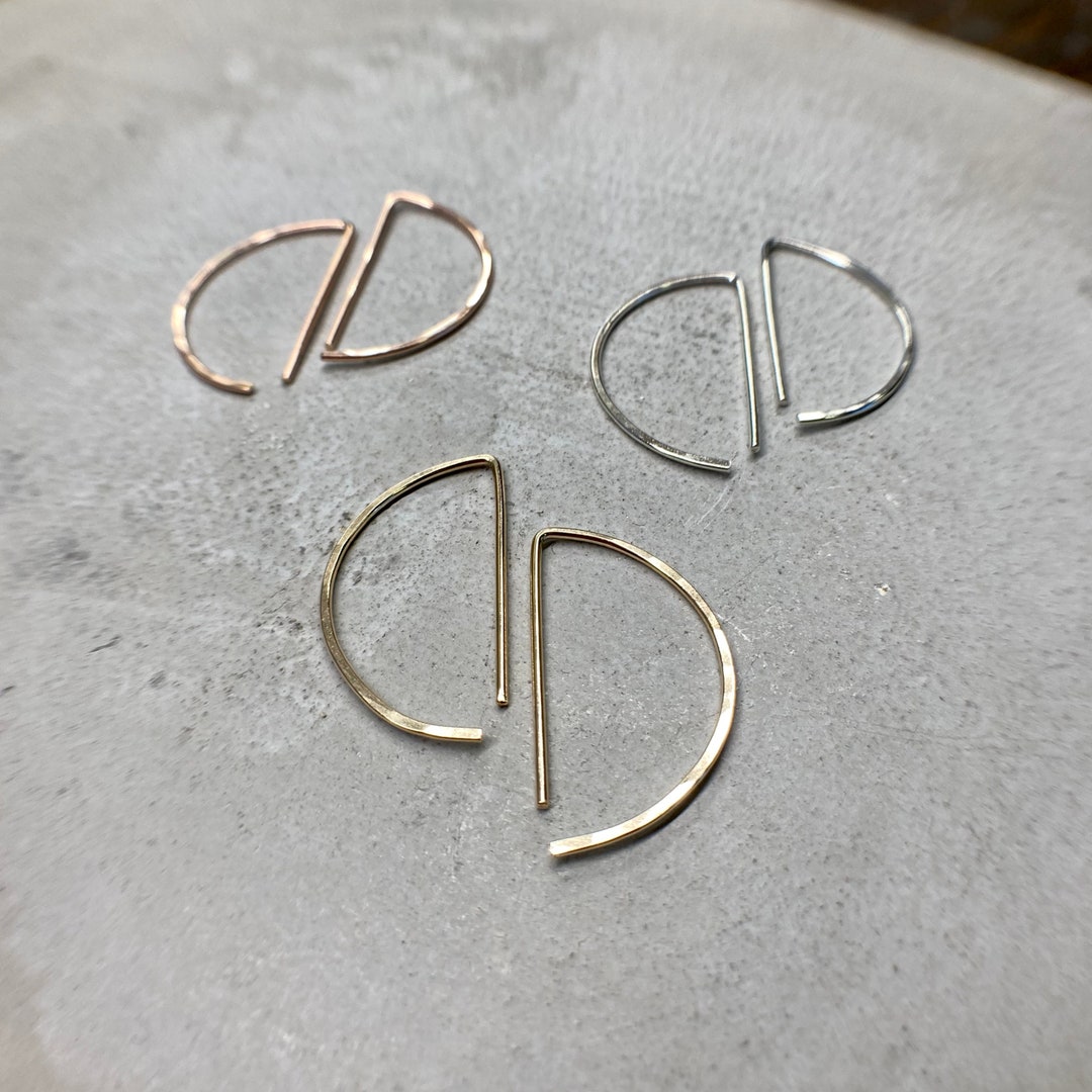 Small Half Circle Open Hoop Earrings D Threader Hoop - Etsy