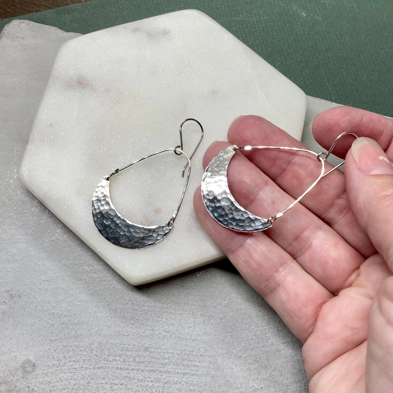 Crescent Drop Hoops: Handmade Textured Dangles, 14k Gold Filled ...