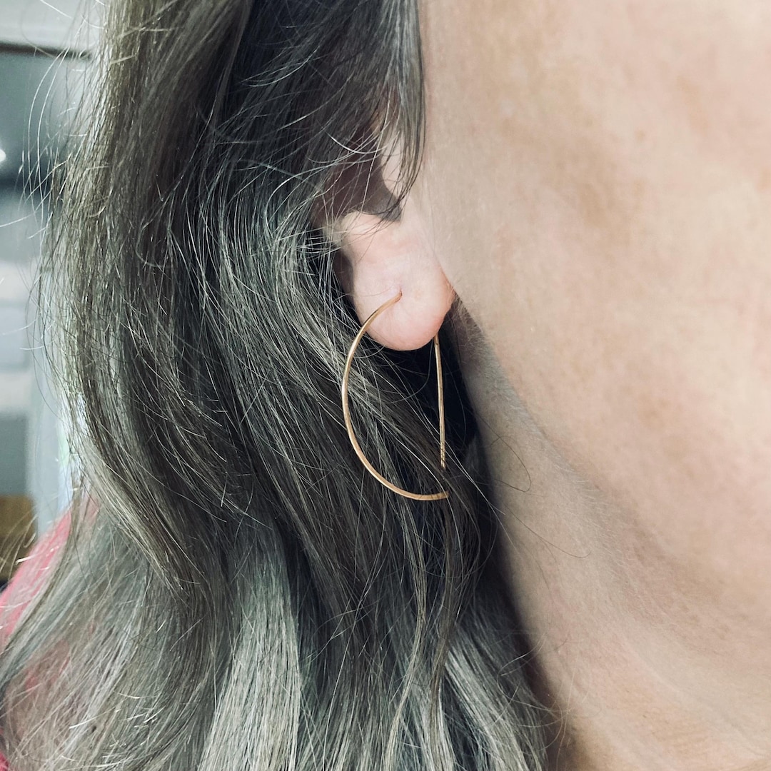 Half Circle Open Hoop Earrings, 38mm Hammered Half Hoops, Big D ...