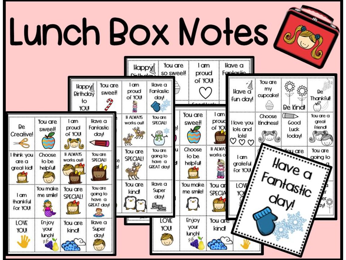 Lunch Box Notes for Kids Lunchbox Note Cards back to School Download - Etsy