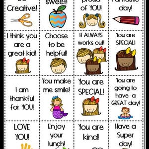 Lunch Box Notes for Kids Lunchbox Note Cards back to School Download - Etsy