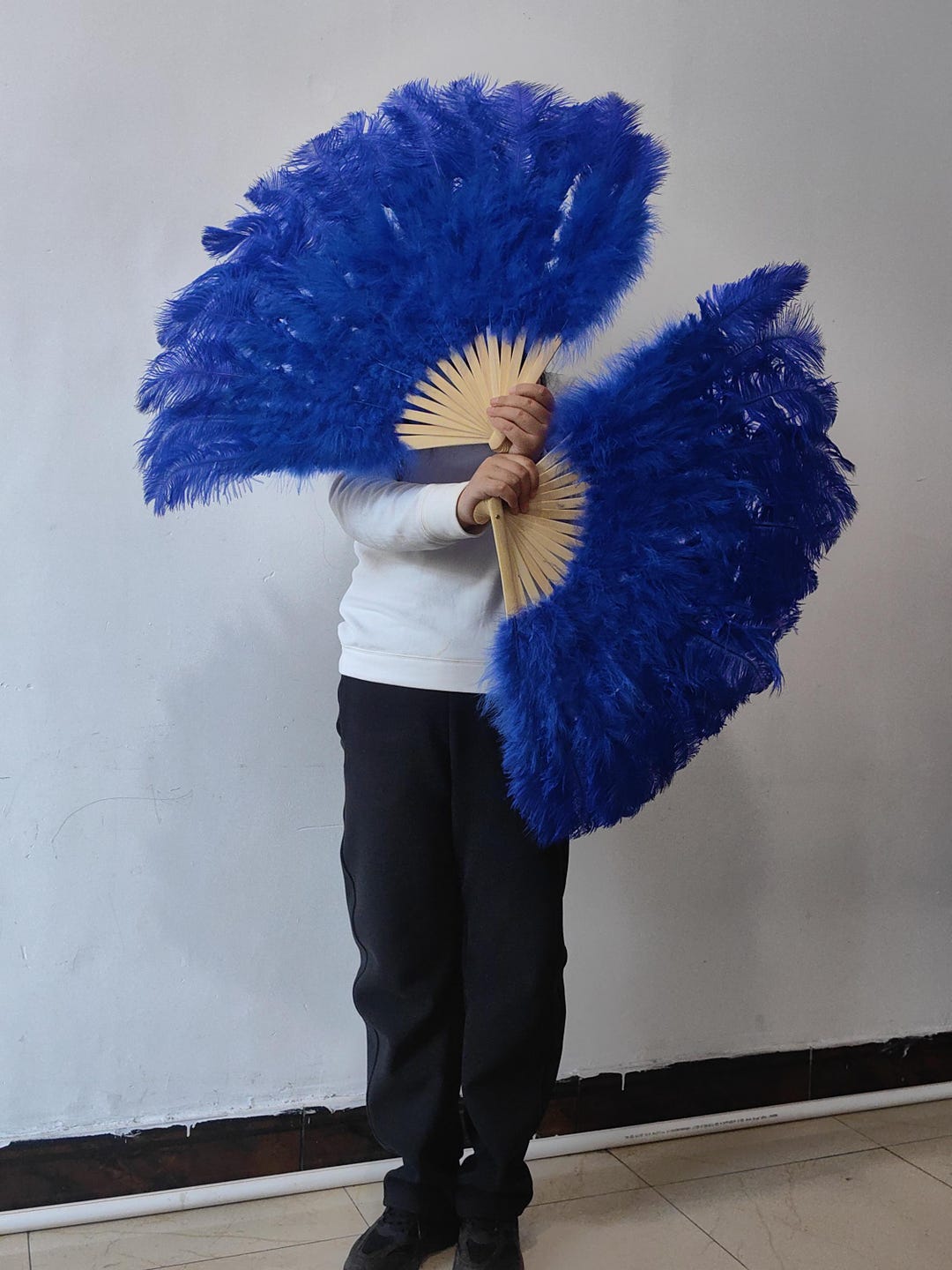 90x50cm Royal Blue Large Ostirch Feather Fan Burlesque Dance Feather ...