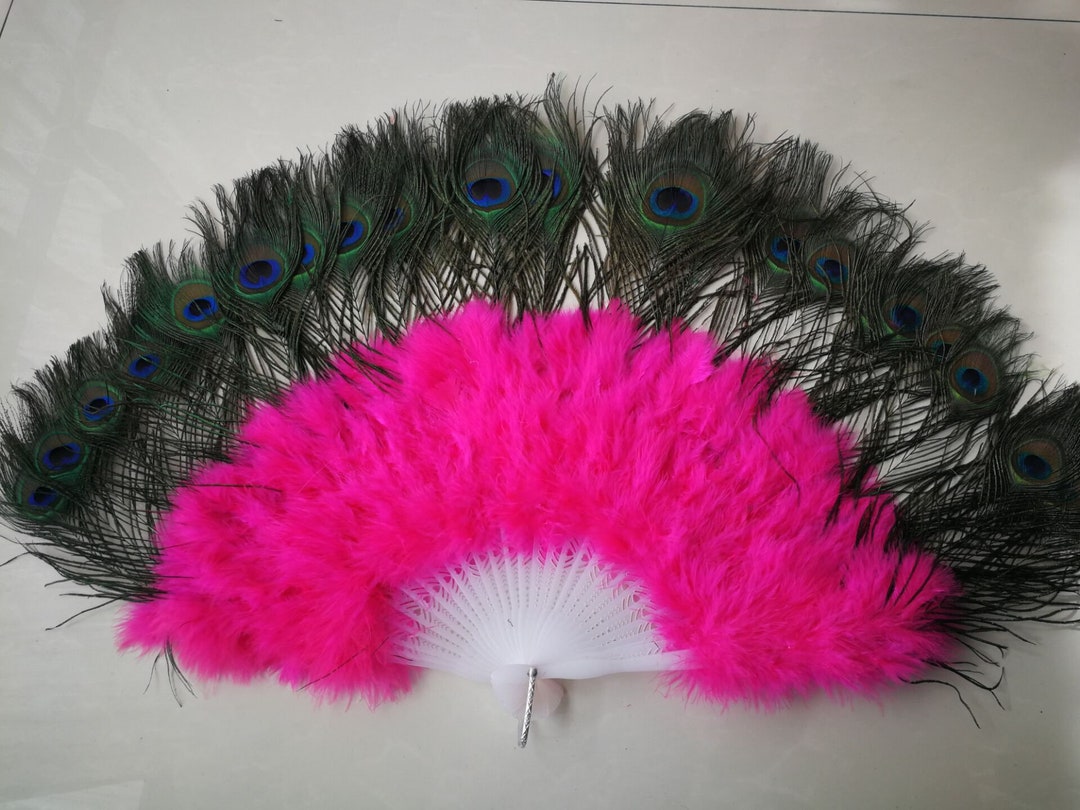 38*75cm Hot Pink Peacock Large Feather Fan Burlesque Dance Feather Fan ...