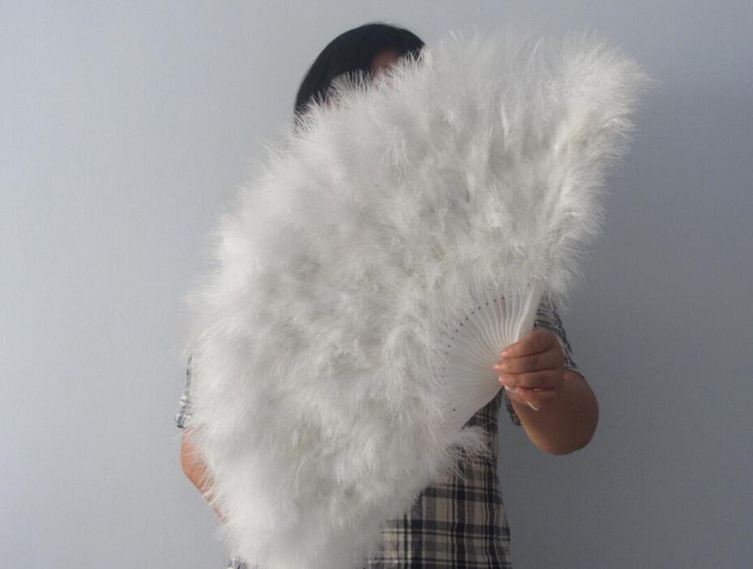 16*32inch White Large Feather Fan Burlesque Dance Feather Fan Bridal ...