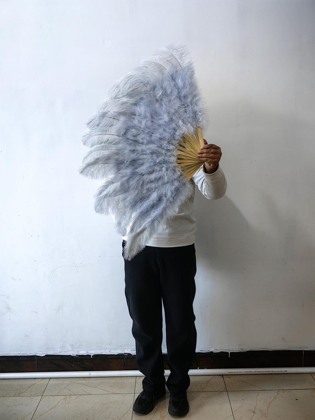 90x50cm Baby Blue Large Ostirch Feather Fan Burlesque Dance Feather Fan ...