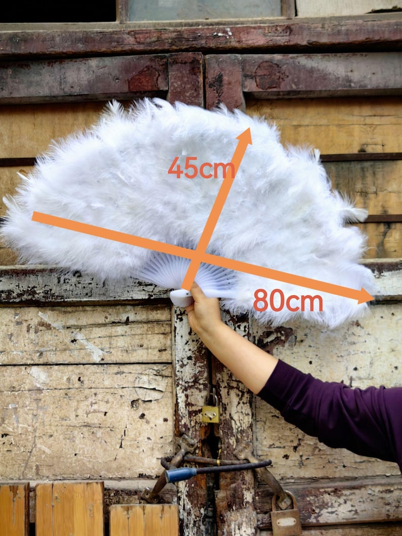 14*24inch Peacock White Large Feather Fan Burlesque Dance Feather Fan ...