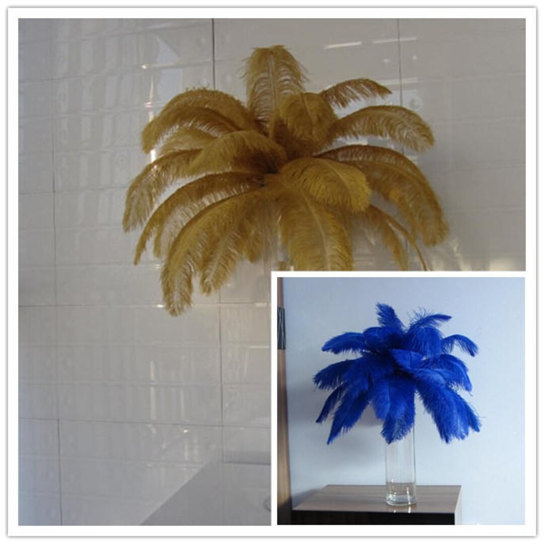 Gold and Royal Blue Color,100pcs Ostrich Feathers, Wedding Table ...