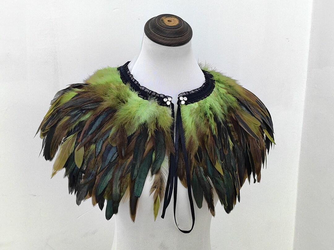 Green Feathers SHAWL Shrug Shoulders Feathers Cape Halloween Costume ...