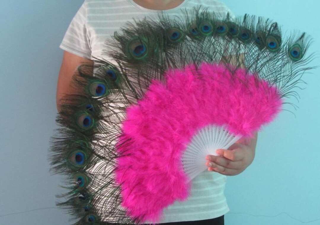 14*24inch Hot Pink Peacock Large Feather Fan Burlesque Dance Feather ...