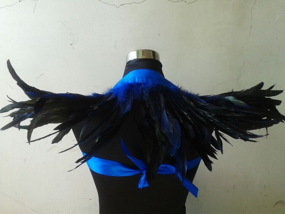 Royal Blue feathers shall Shrug Shoulders Feathers cape | Etsy