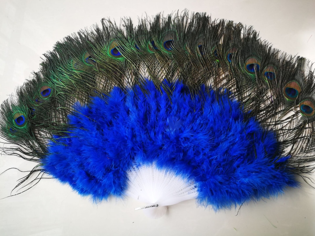 38*75cm Royal Blue Peacock Large Feather Fan Burlesque Dance Feather ...