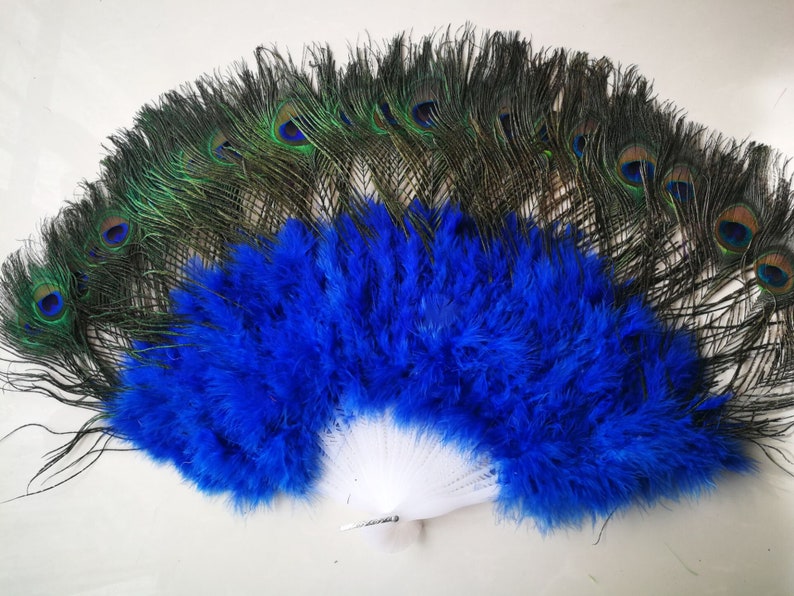 38*75cm Royal Blue Peacock Large Feather Fan Burlesque Dance Feather ...