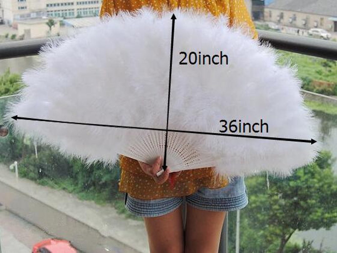 6pieces 20x36inch White Large Feather Fan Burlesque Dance Feather Fan ...
