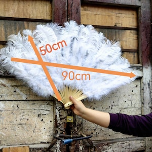 14*24inch Peacock White Large Feather Fan Burlesque Dance Feather Fan ...