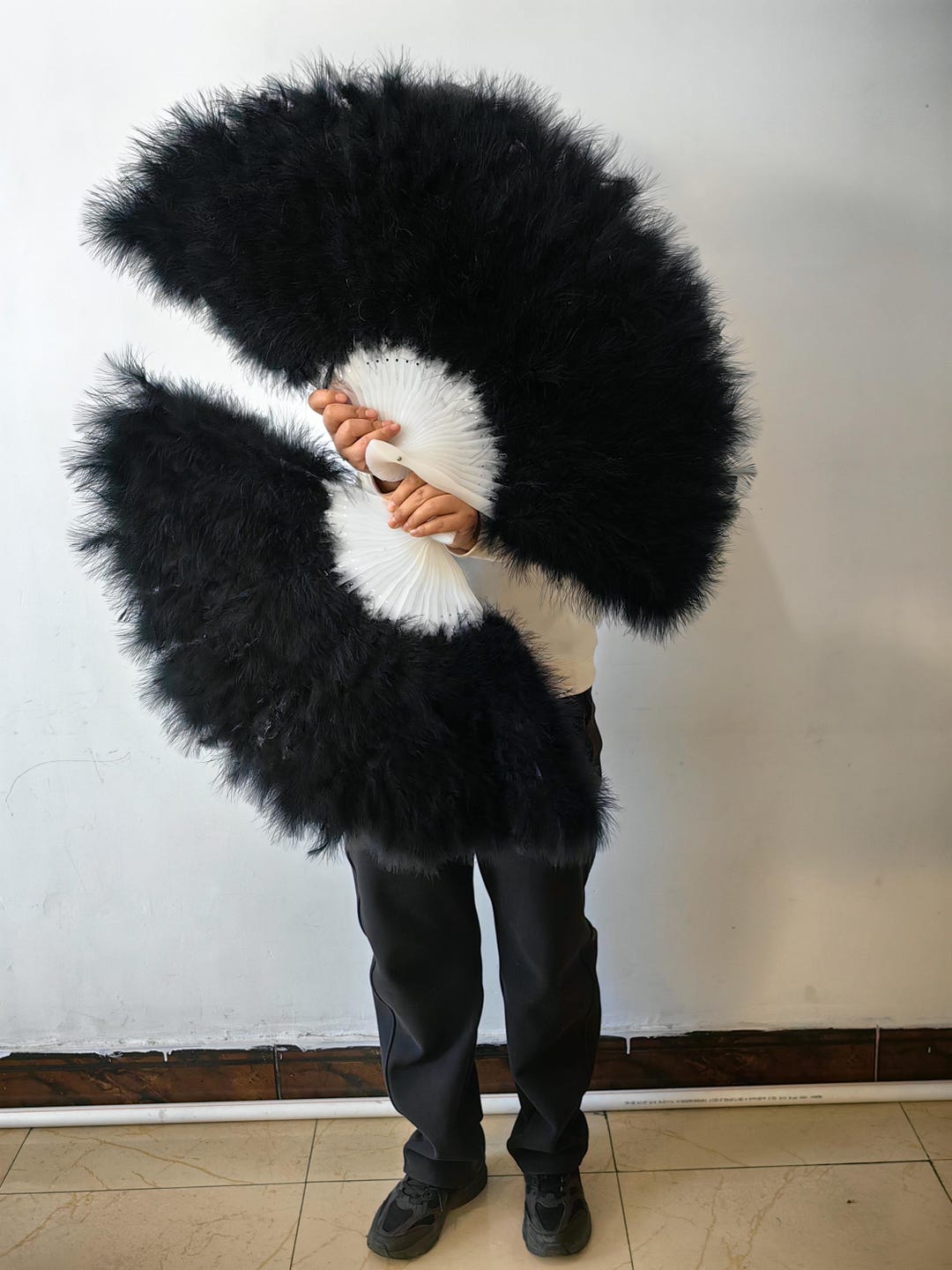 16*32inch Black Large Feather Fan for White Christmas Sister Fans ...