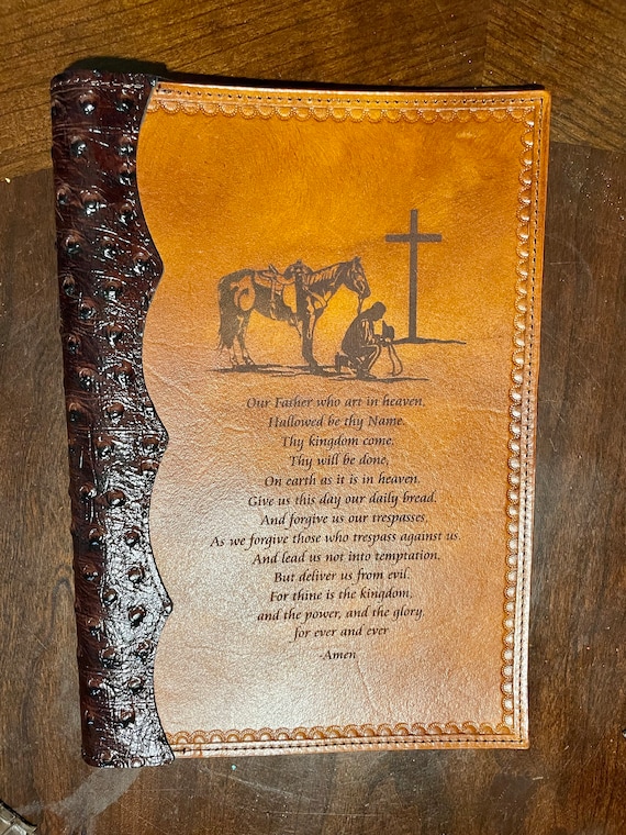 Handcrafted Laser Engraved Praying Cowboy All Leather Bible - Etsy