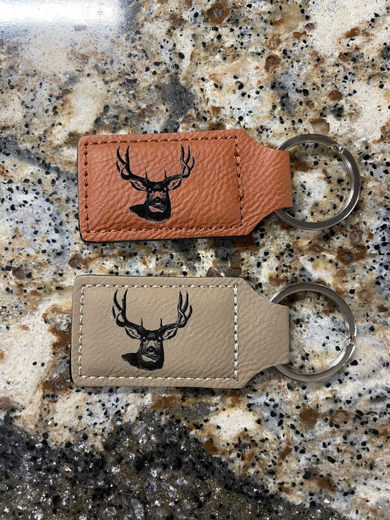 Laser Engraved Deer Buck Leather Keychain | Etsy