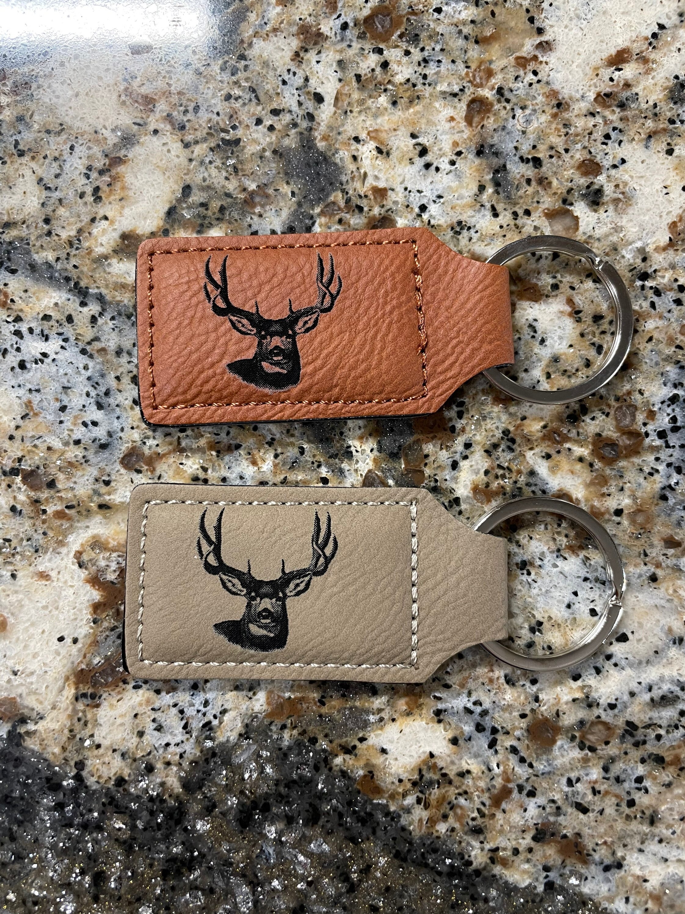 Laser Engraved Deer Buck Leather Keychain | Etsy
