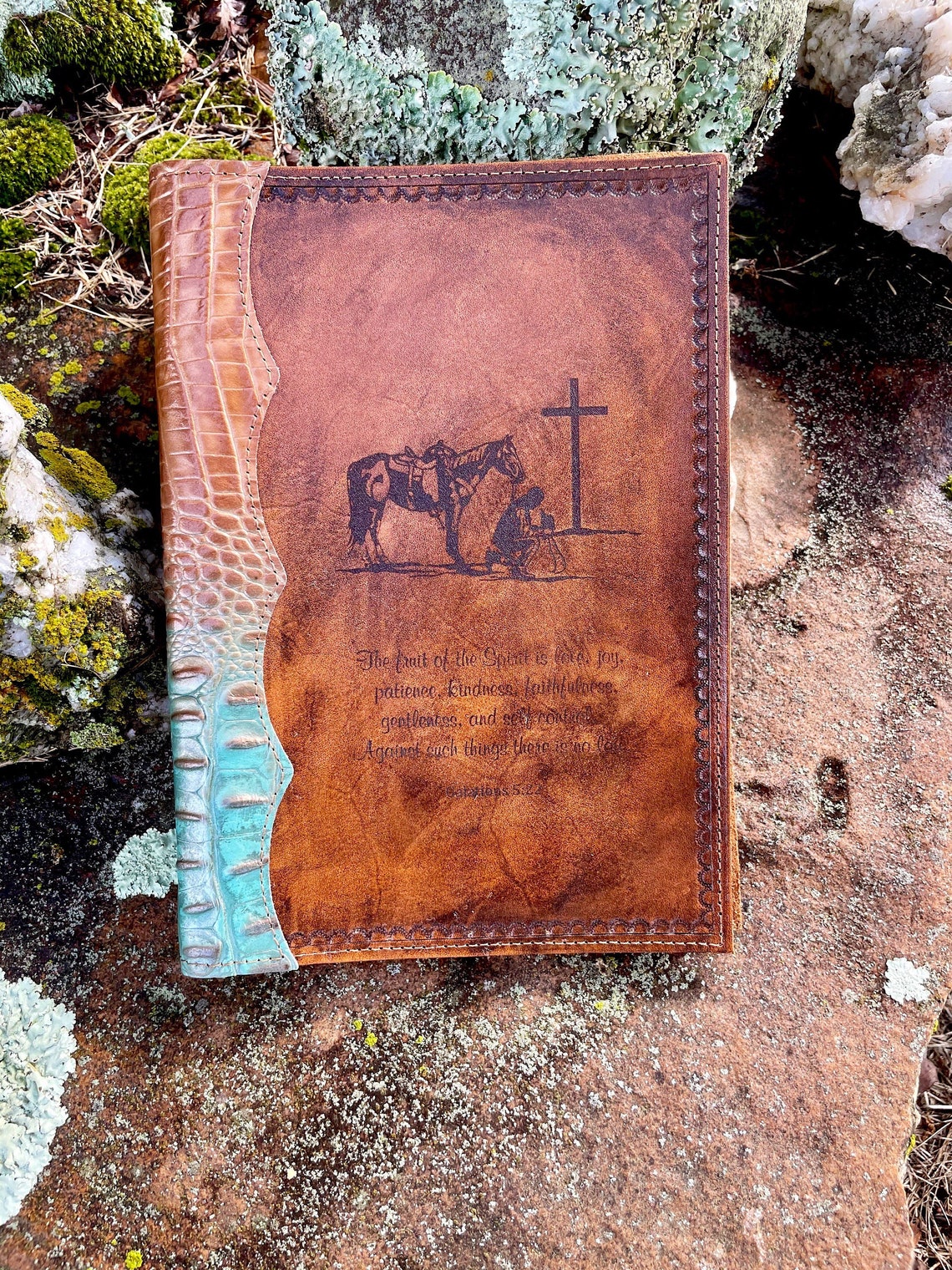 Handcrafted Laser Engraved Praying Cowboy Leather Bible Cover - Etsy