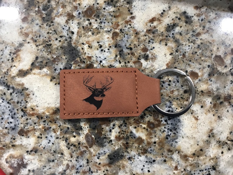 Laser Engraved Deer Buck Leather Keychain | Etsy