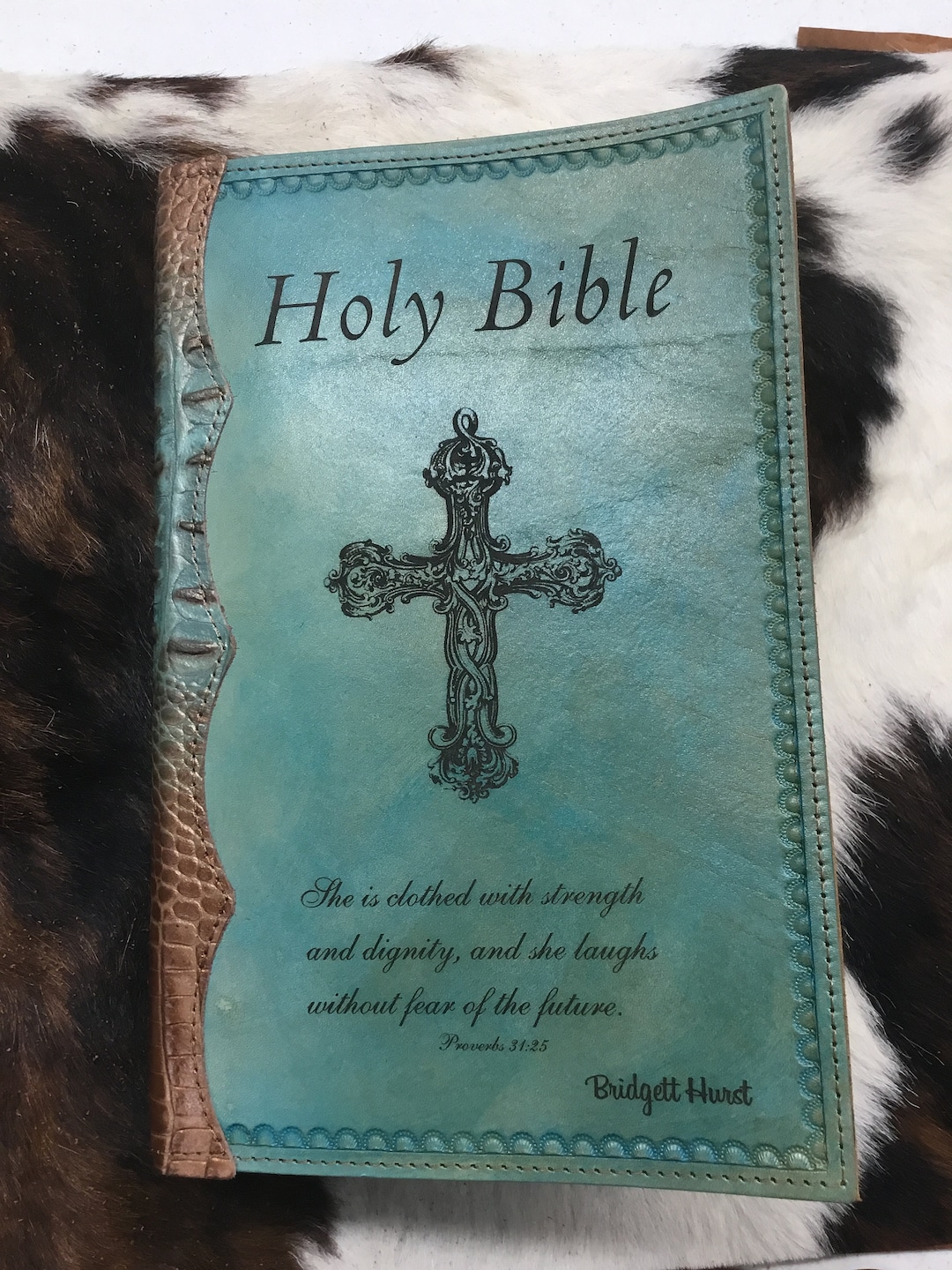 Handcrafted Antique Turquoise Water Stain and Croc Embossed Leather ...