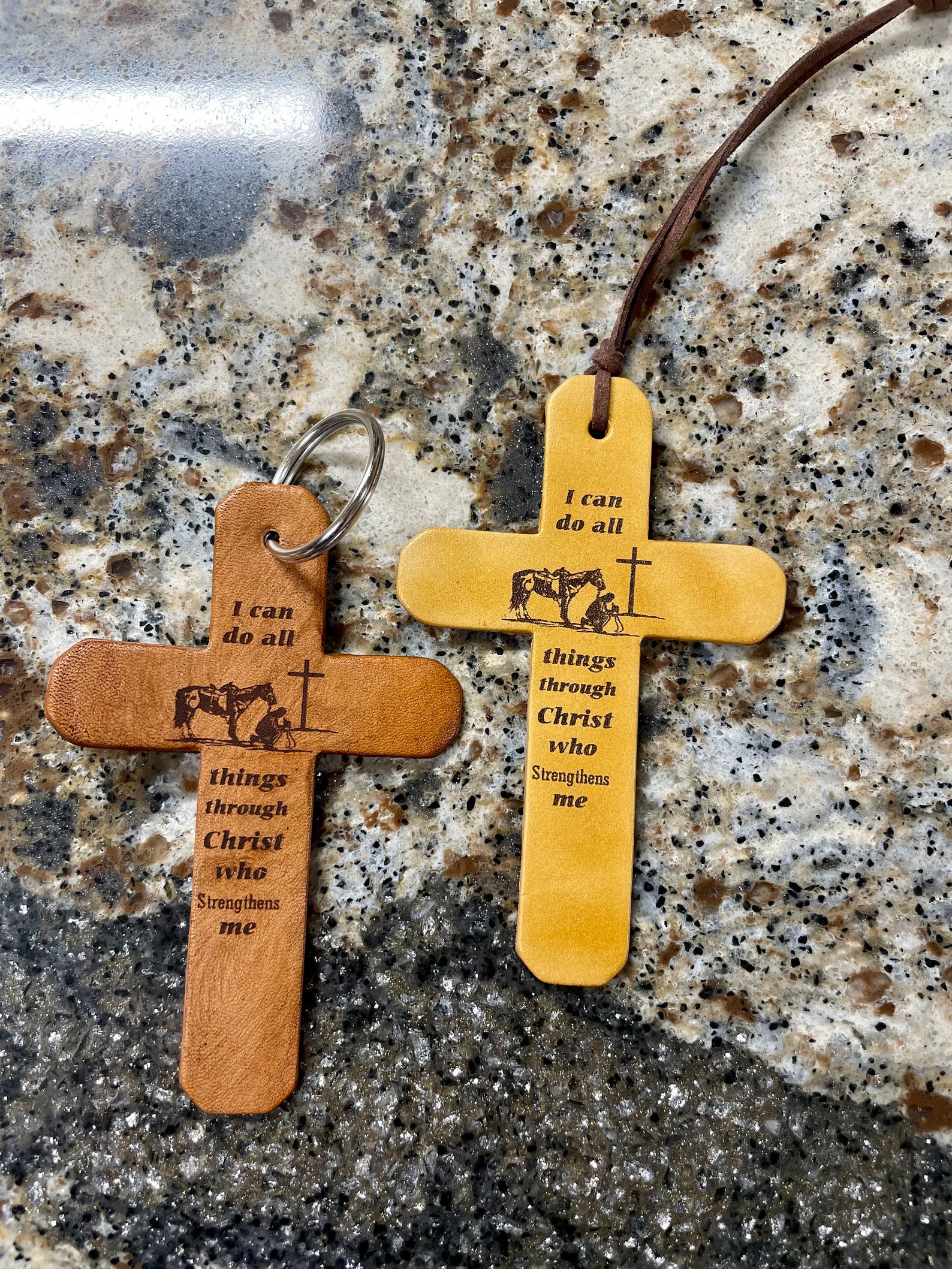 Laser Engraved Praying Cowboy Saddle/mirror Cross With Philippians 4:13 ...