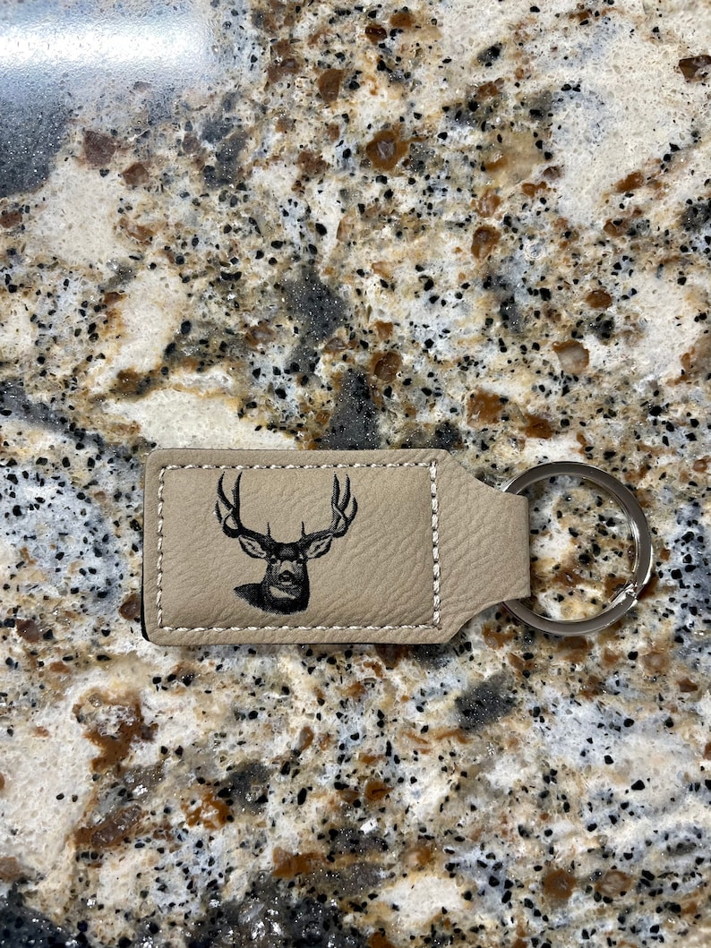 Laser Engraved Deer Buck Leather Keychain - Etsy