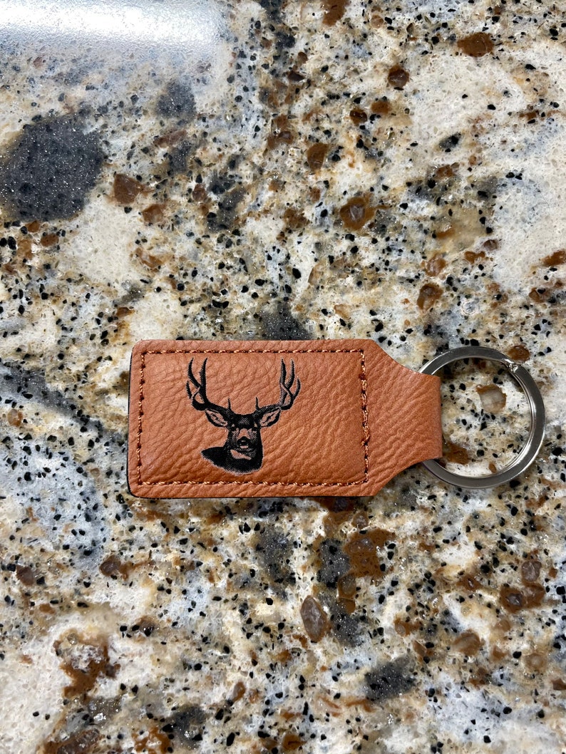 Laser Engraved Deer Buck Leather Keychain - Etsy