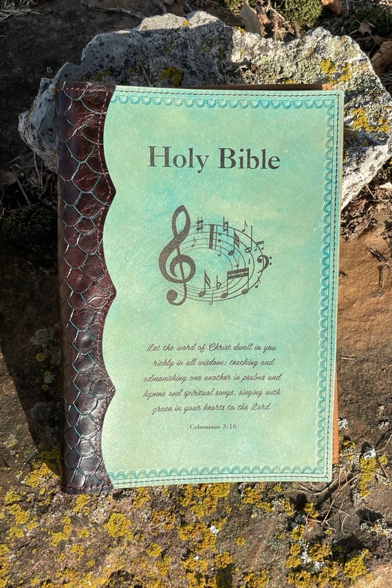 Handcrafted Laser Engraved Musical Notes All Leather Bible | Etsy
