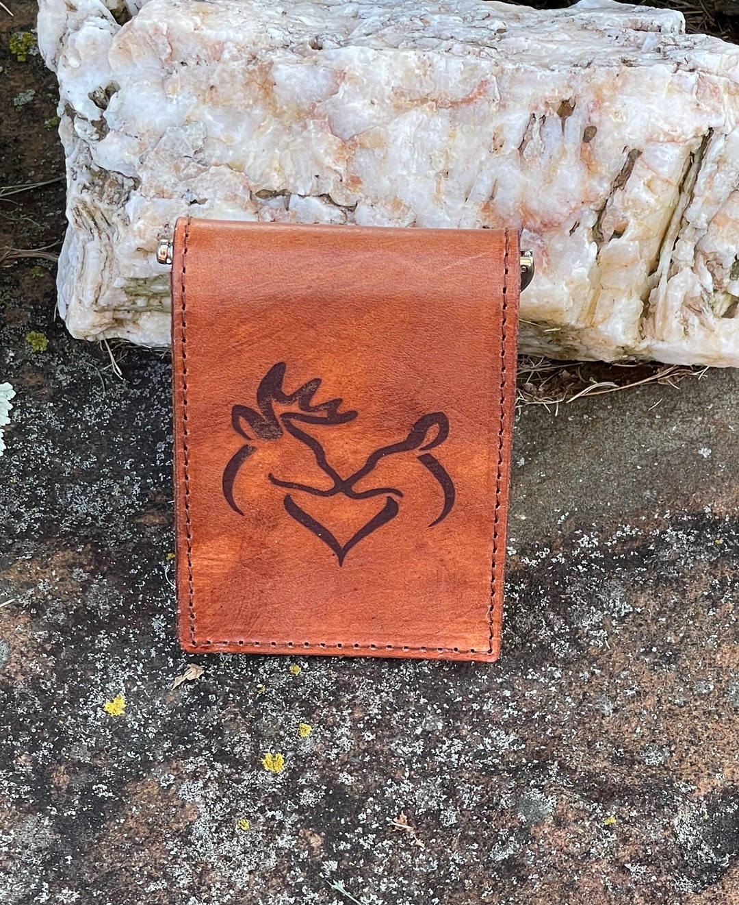 Handcrafted Laser Engraved Buck and Doe All Leather Money Clip Wallet ...