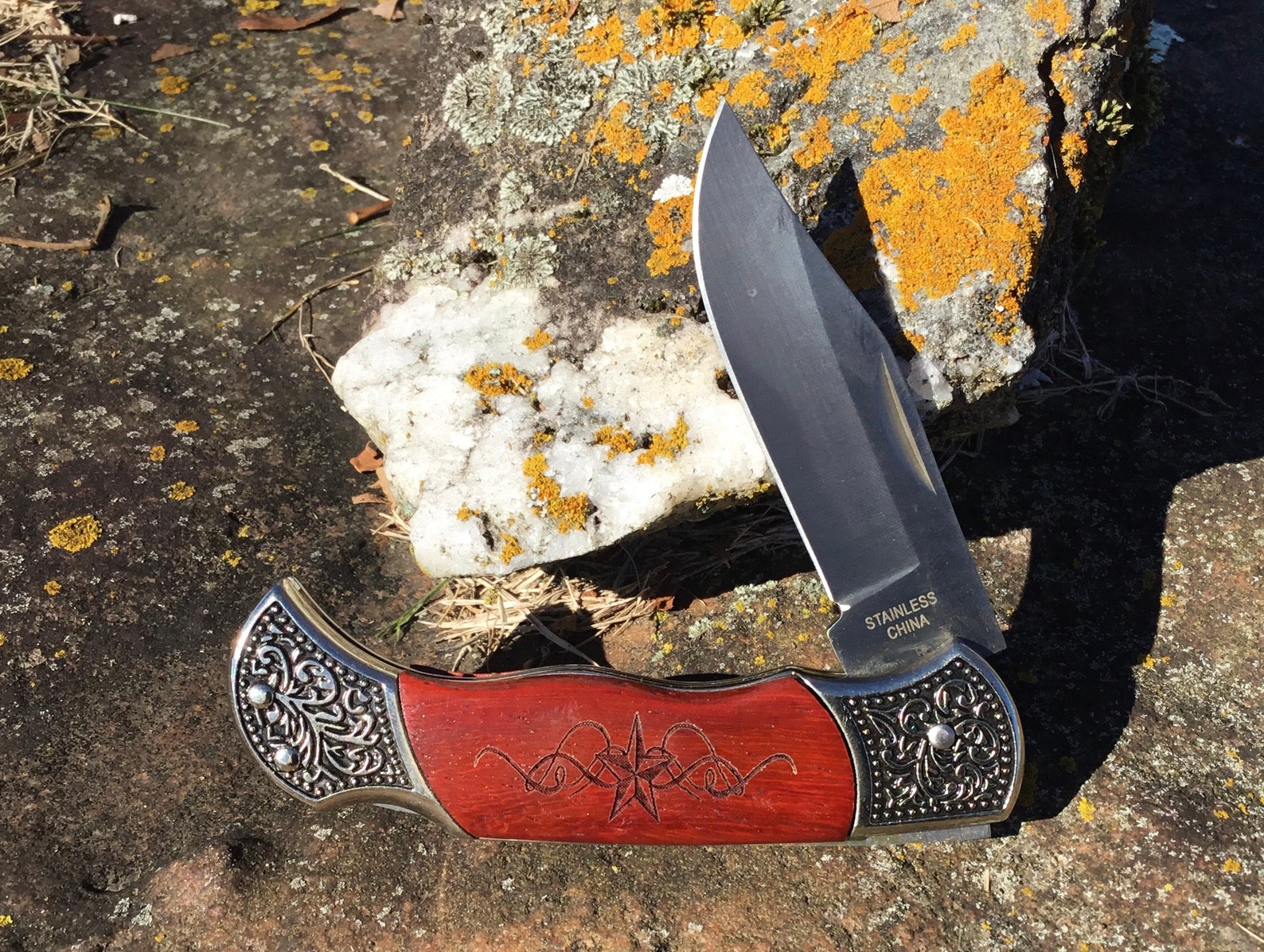 Laser Engraved Star With Scroll Rosewood Pocket Knife - Etsy