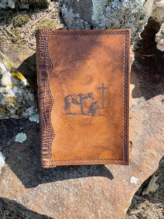Handcrafted Laser Engraved Praying Cowboy All Leather Bible - Etsy