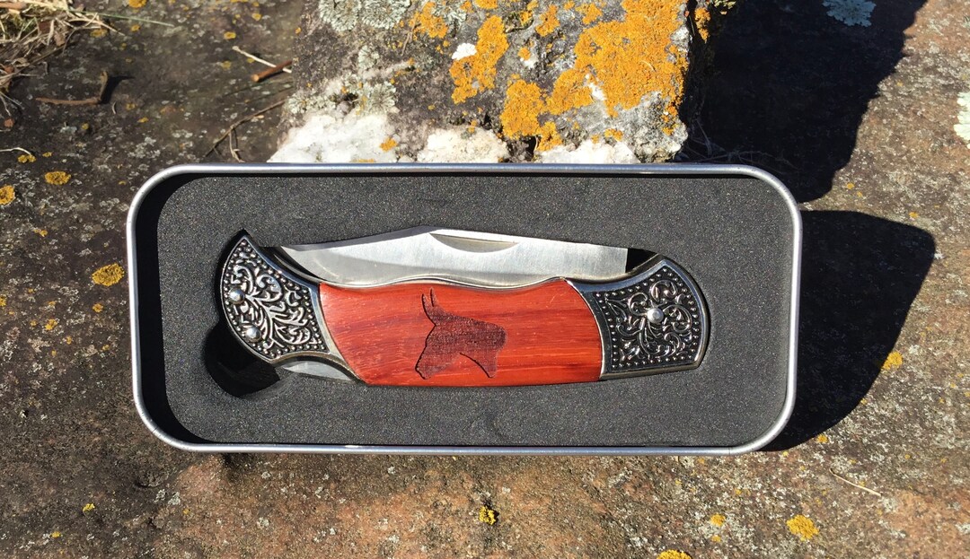 Laser Engraved Mule Sillhouett Rosewood Knife - Etsy