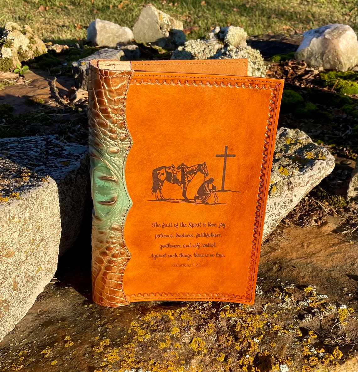 Handcrafted Laser Engraved Praying Cowboy Leather Bible Cover With ...