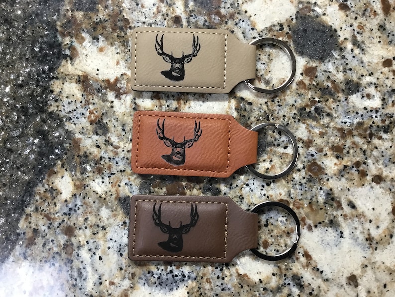 Laser Engraved Deer Buck Leather Keychain - Etsy