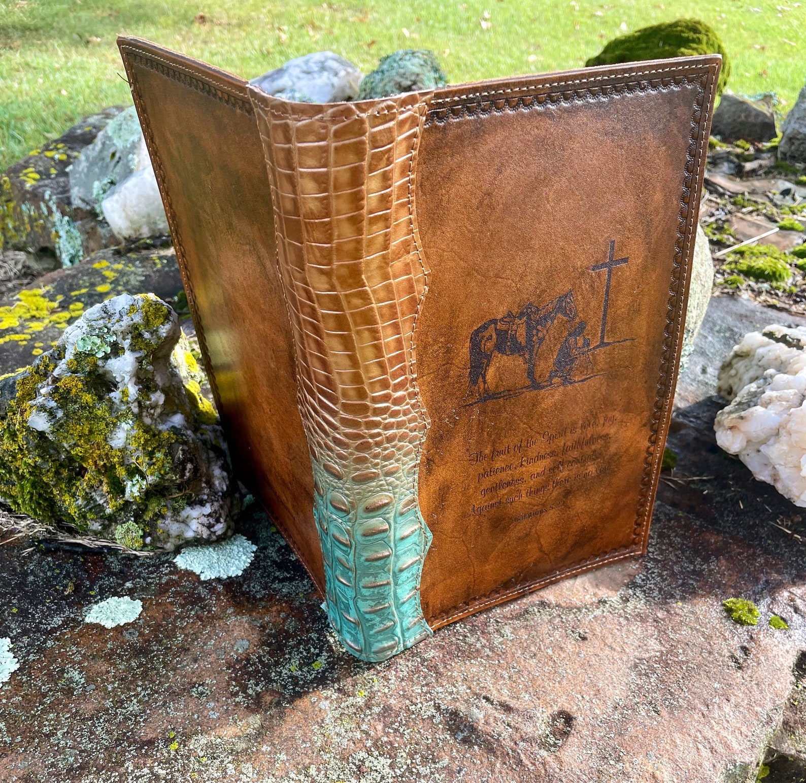 Handcrafted Laser Engraved Praying Cowboy Leather Bible Cover - Etsy