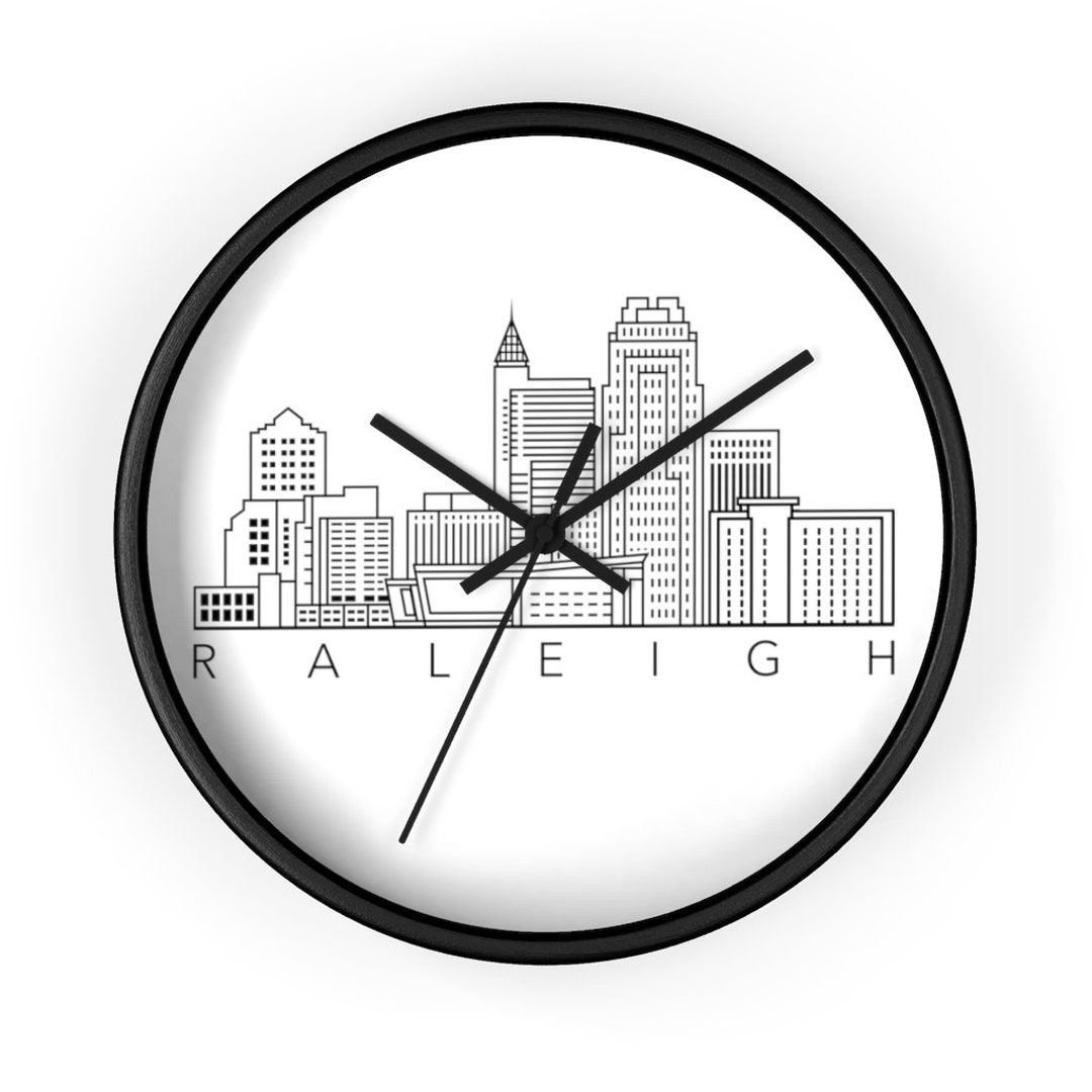 Raleigh NC Wall Clock - Raleigh Downtown Housewarming - Raleigh Skyline ...
