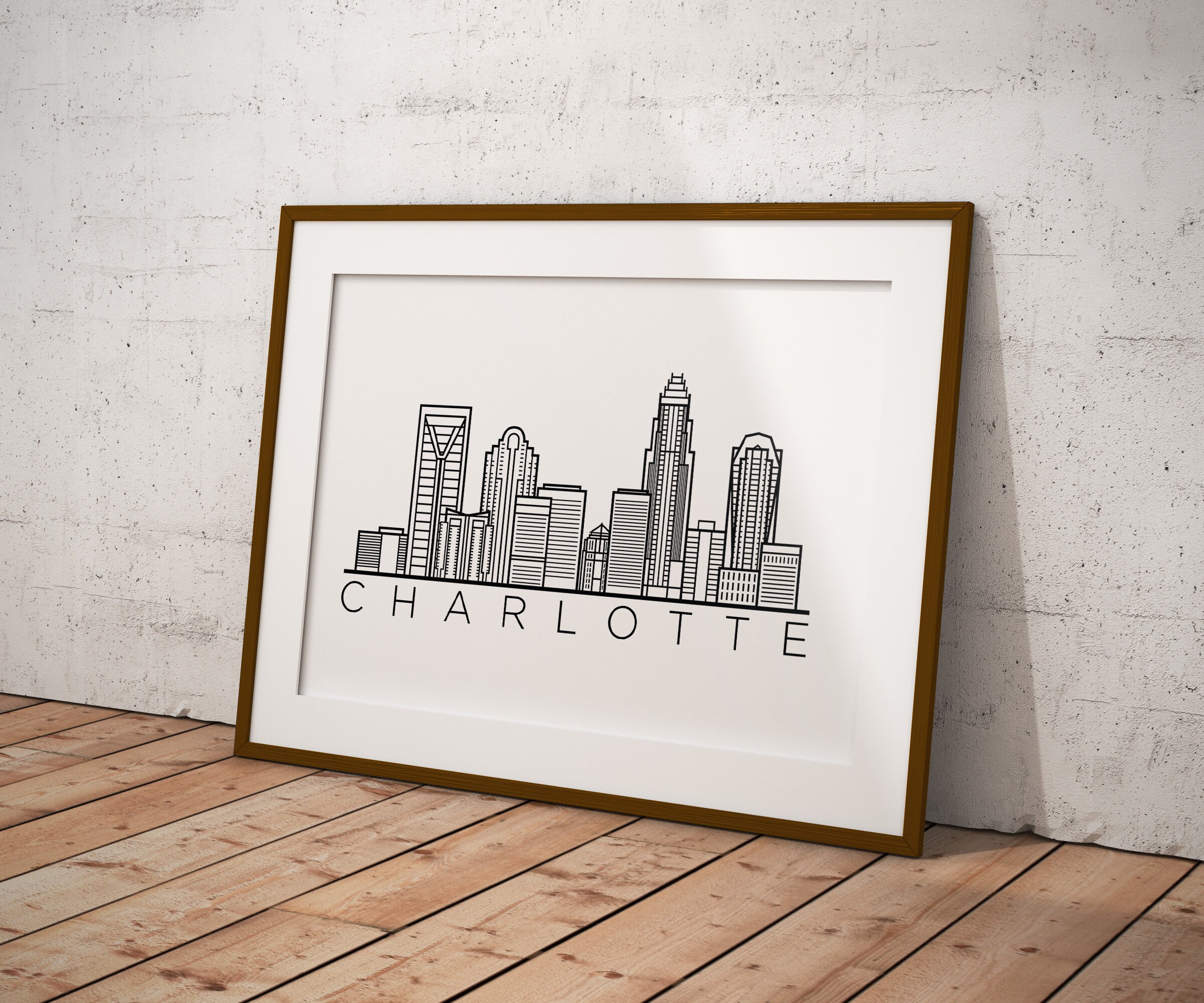 Charlotte Skyline Printable File - Charlotte Black White Wall Art ...