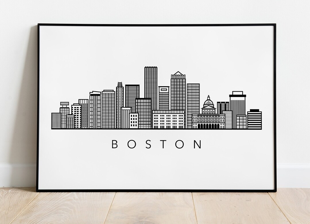 Boston Skyline Poster - Boston Black & White Wall Art - Boston City ...