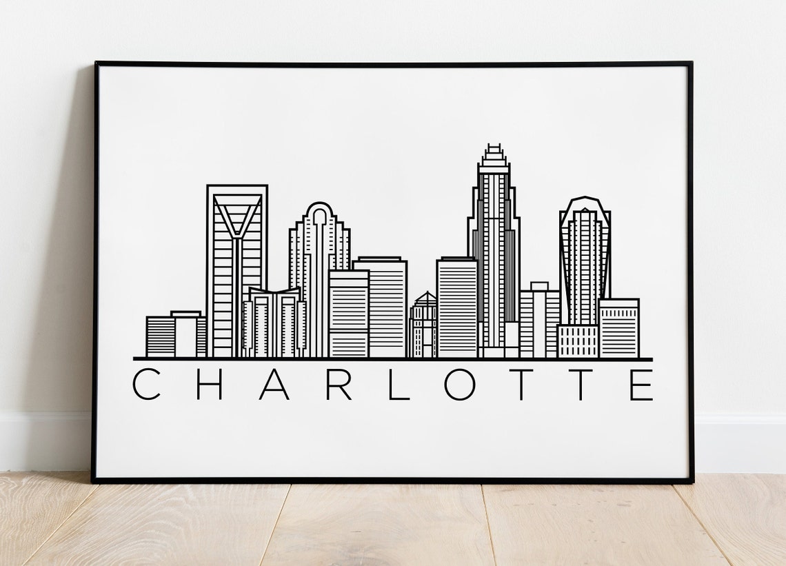 Charlotte Skyline Printable File Charlotte Black White Wall Art ...