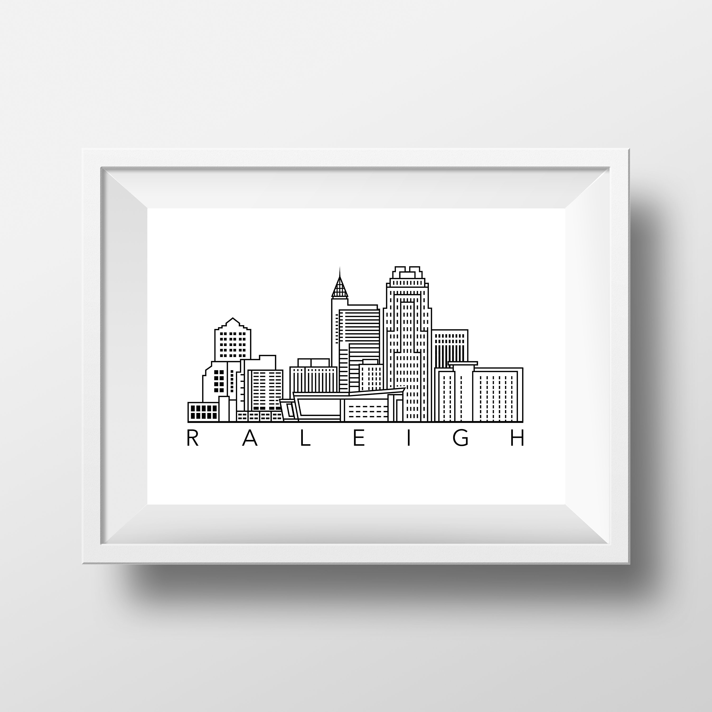 Raleigh Skyline Printable File - Raleigh Black White Wall Art - Raleigh ...