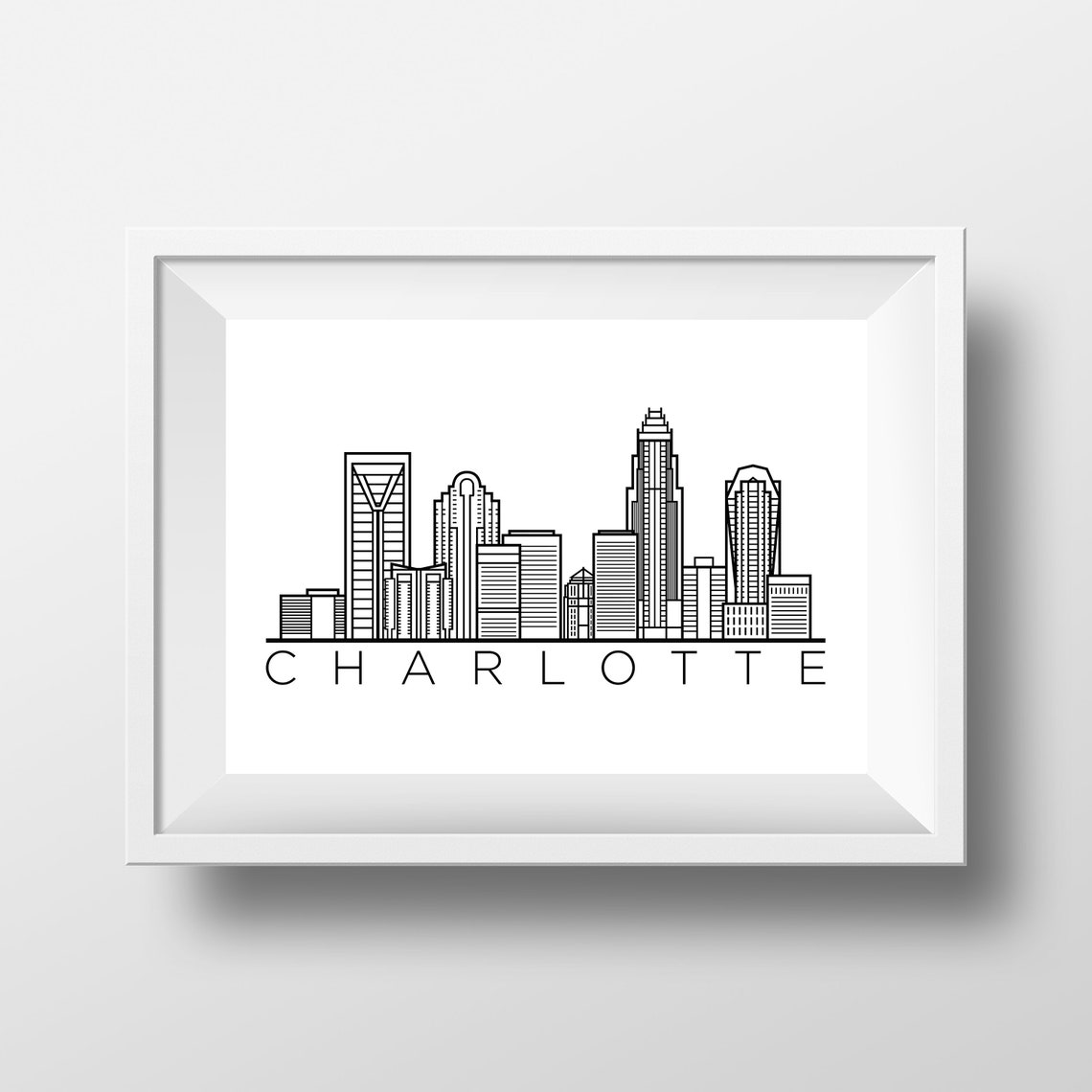 Charlotte Skyline Printable File Charlotte Black White Wall Art ...