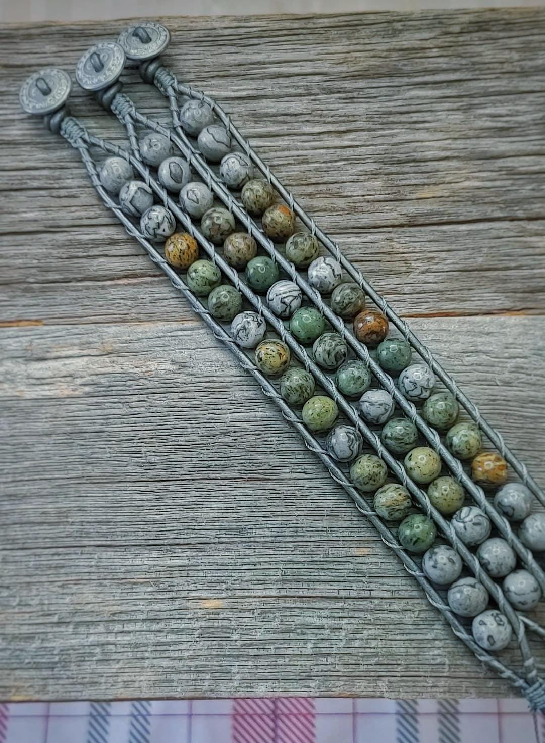 Map Stone Jasper & Jungle Jasper - Gemstone and Leather Wrap Bracelet ...