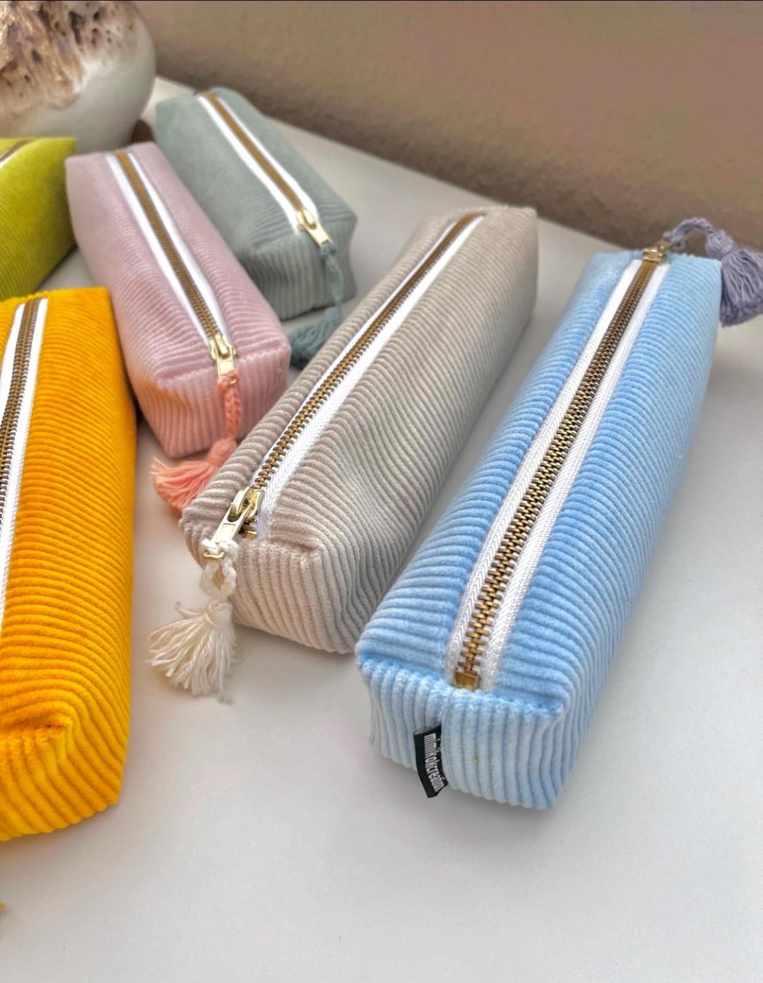 Medium Wales Light Soft Colored Corduroy Box Pencil Case, Zip Pouch ...